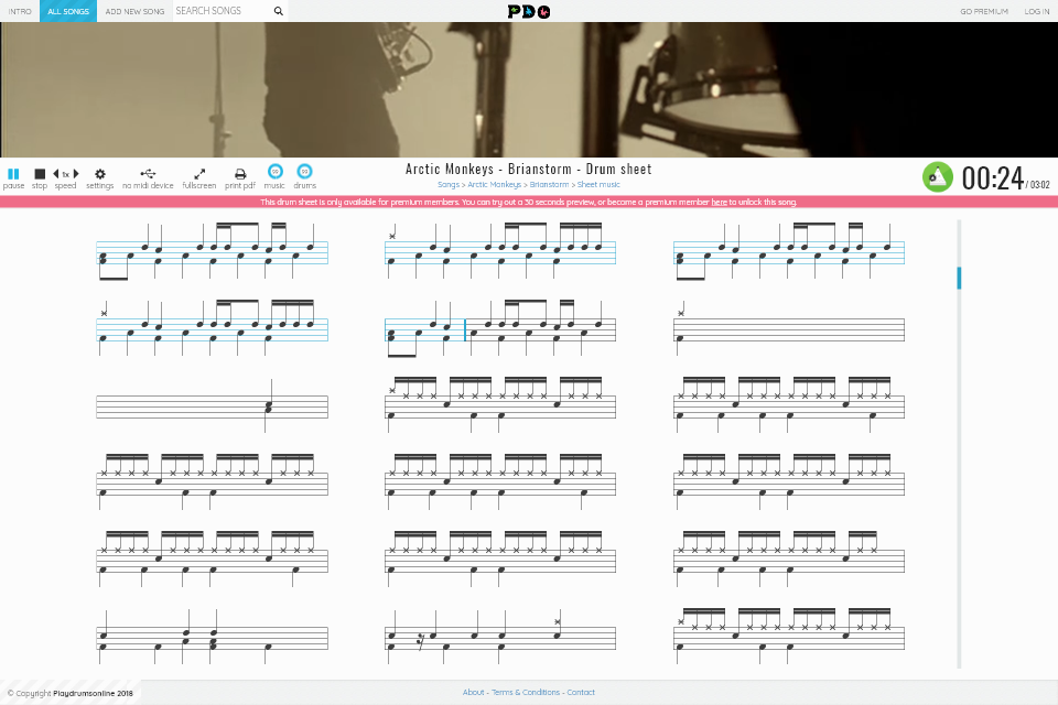 Arctic Monkeys - Brianstorm | sheet music • Play Drums Online